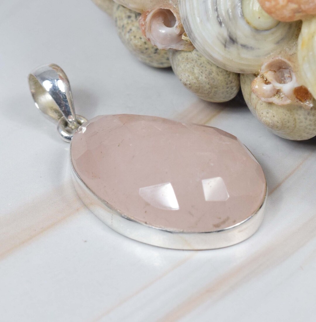 Cut Rose Quartz 925 Sterling Silver Natural Gemstone Pendant Jewelry ...