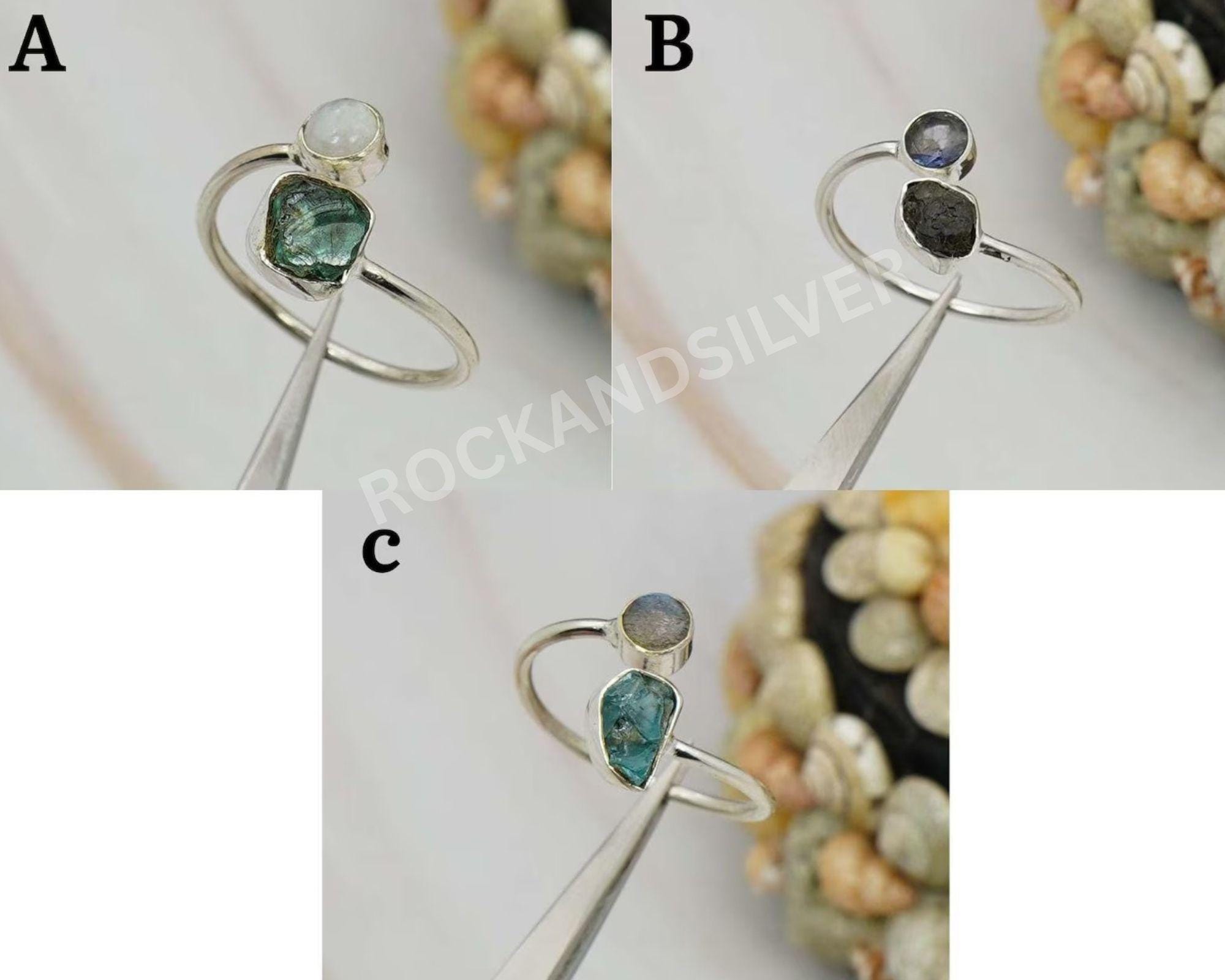 Sterling Silver Adjustable Ring: Two Gemstone Boho Jewelry - Etsy