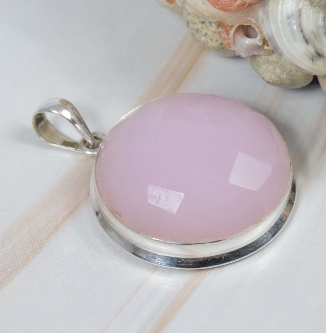 Cut Rose Quartz 925 Sterling Silver Round Shape Gemstone Pendant ...