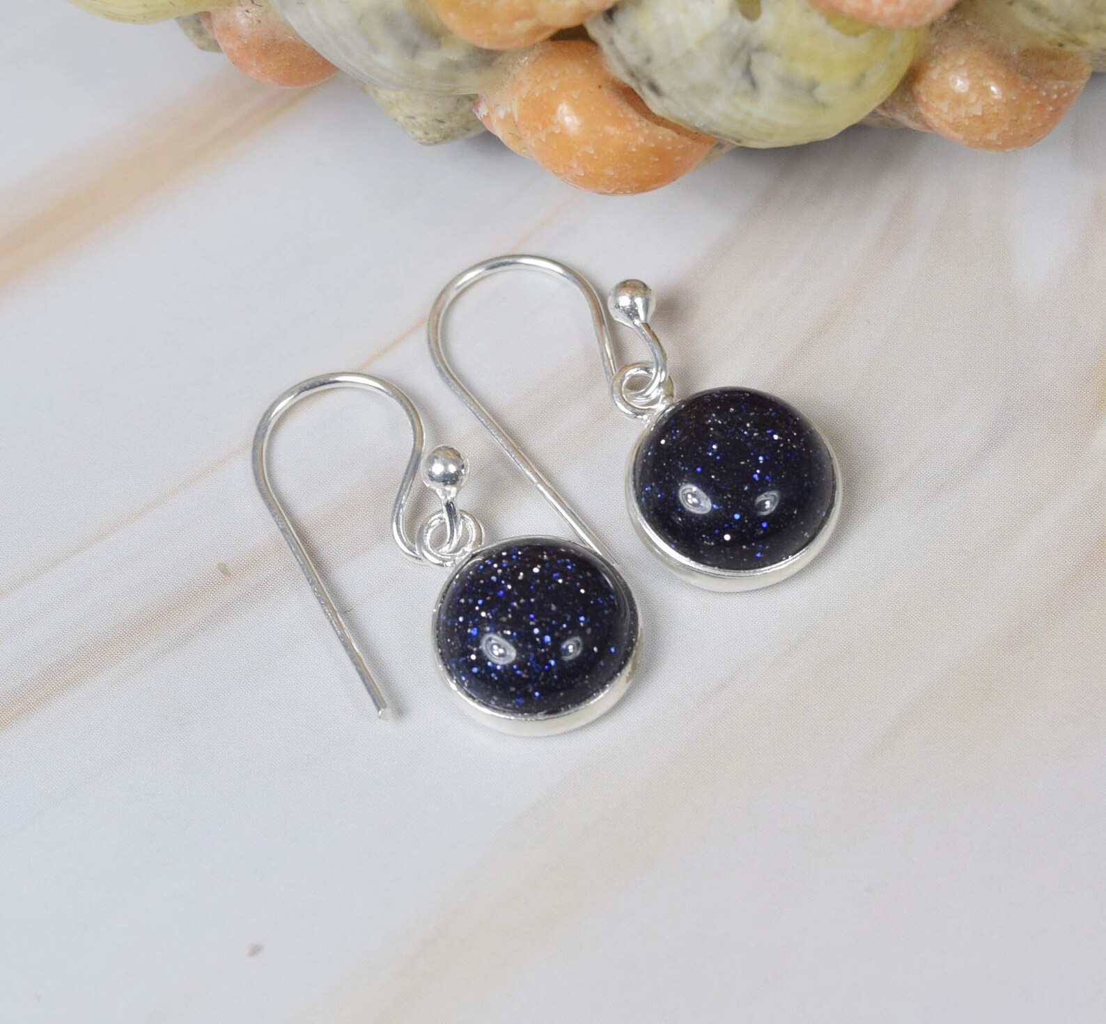Blue Sunstone Sterling Silver Hook Earrings: Handmade Gemstone Jewelry ...