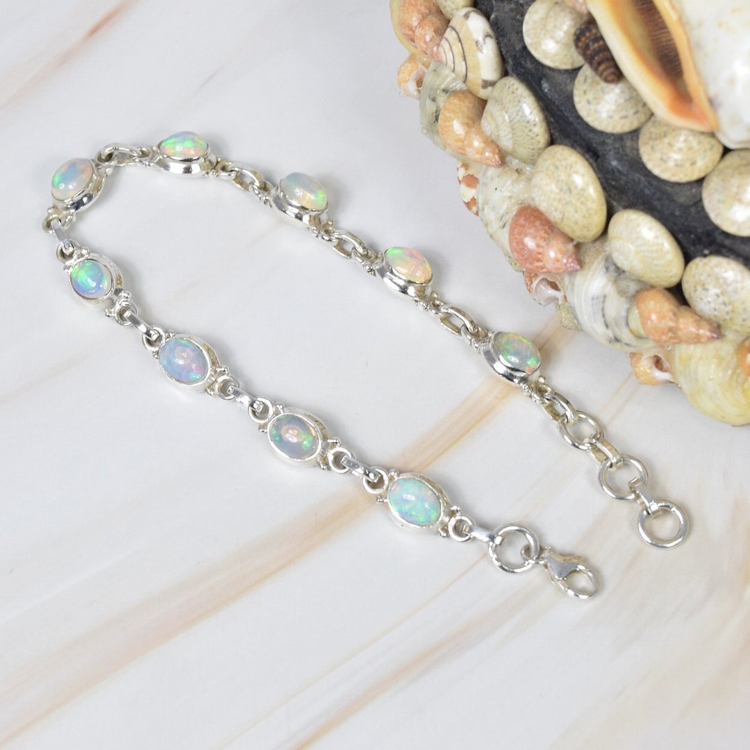 Welo Ethiopian Opal 925 Sterling Silver Gemstone Adjustable Bracelet ...