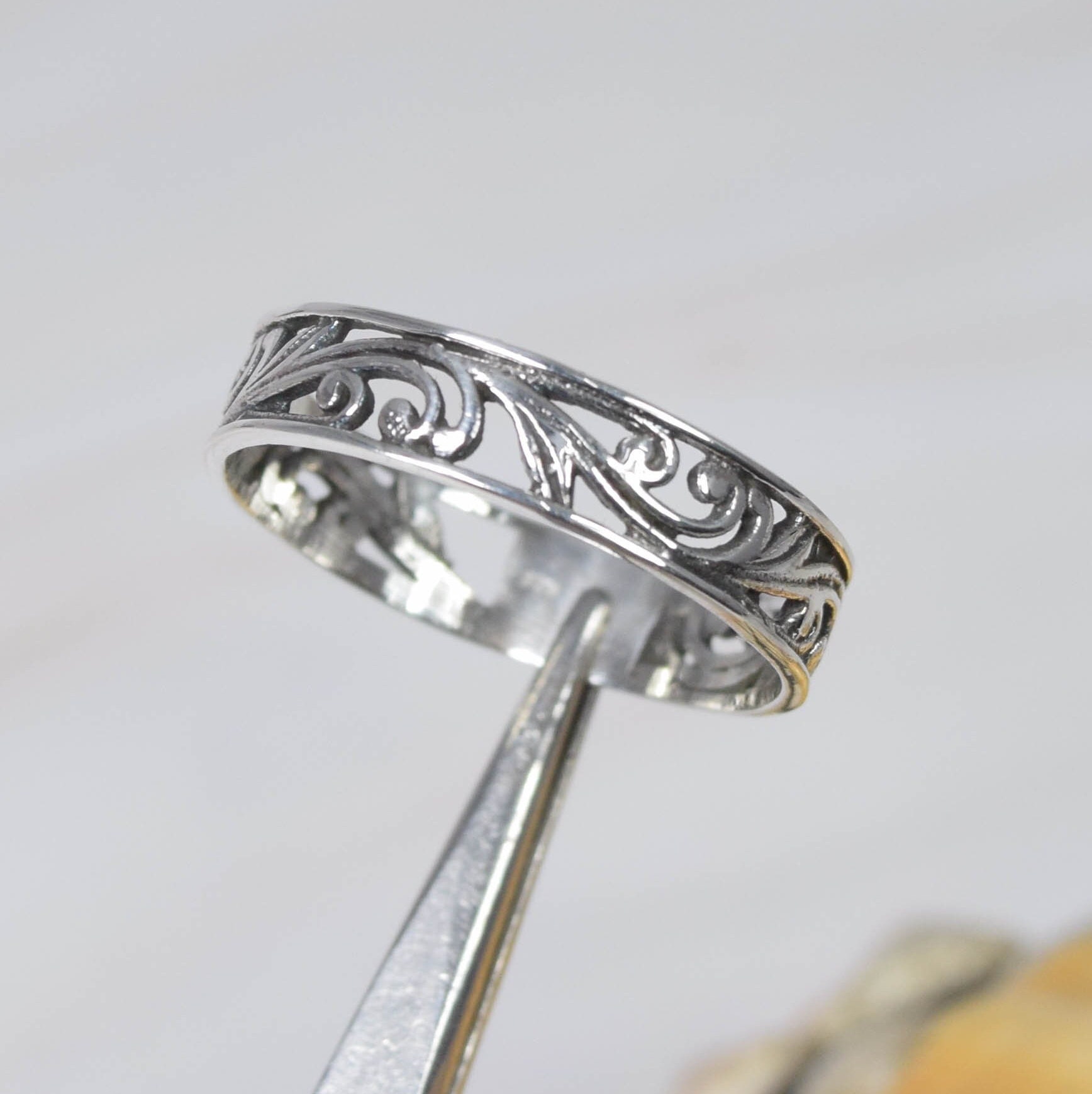 Silver Filigree Band Ring 925 Sterling Silver Designer Plain Silver Filigree Band Ring 925 Sterling Silver Designer Plain