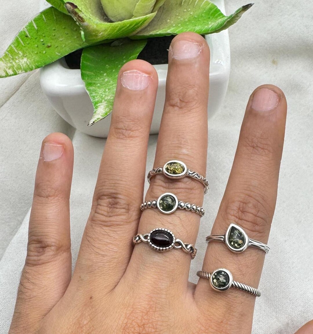 Green Baltic Amber 925 Sterling Silver Natural Gemstone Elegant Ring ...