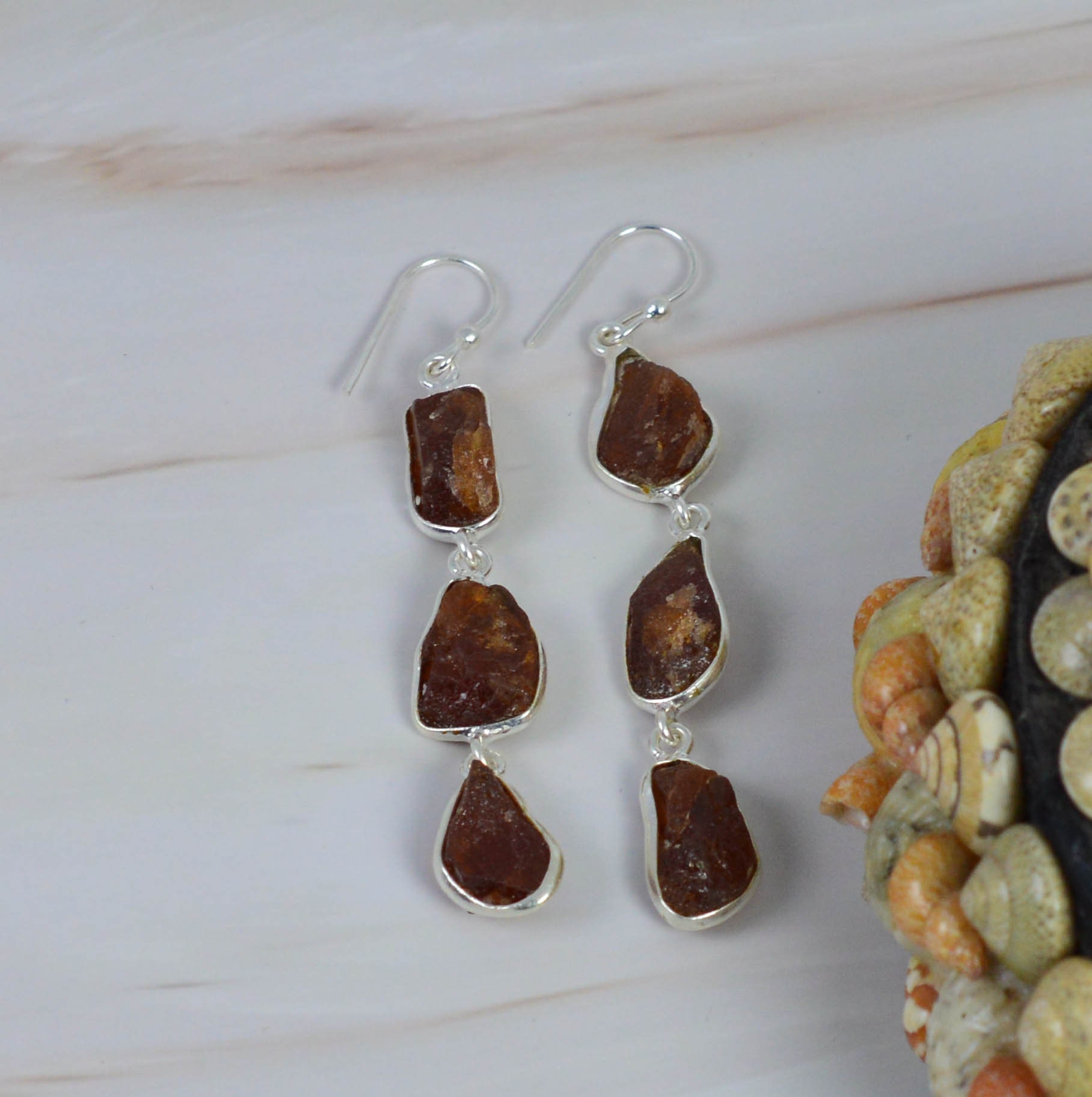 Rough Hessonite Garnet 925 Sterling Silver Hook Earring | Etsy