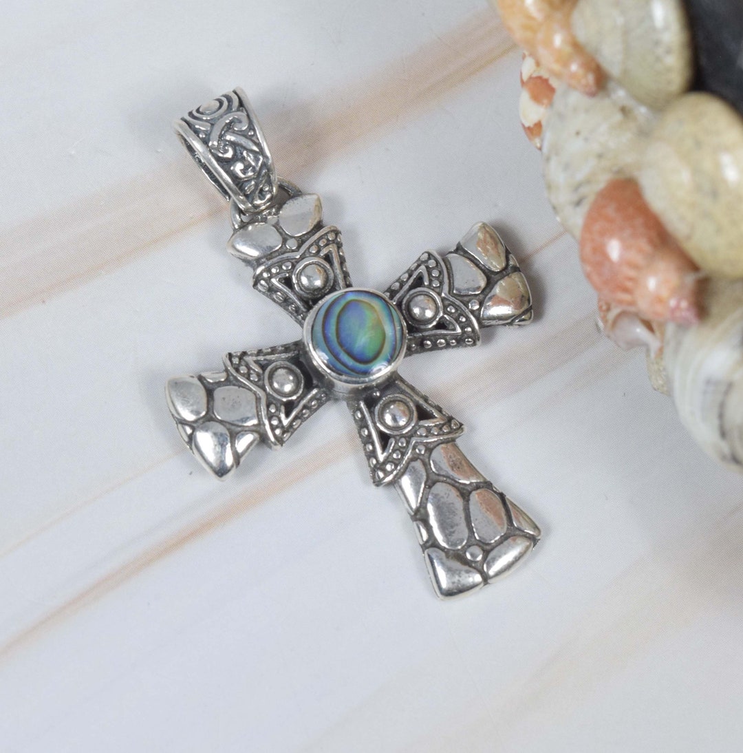 Cross Abalone Shell 925 Sterling Silver Gemstone Designer Pendant ...