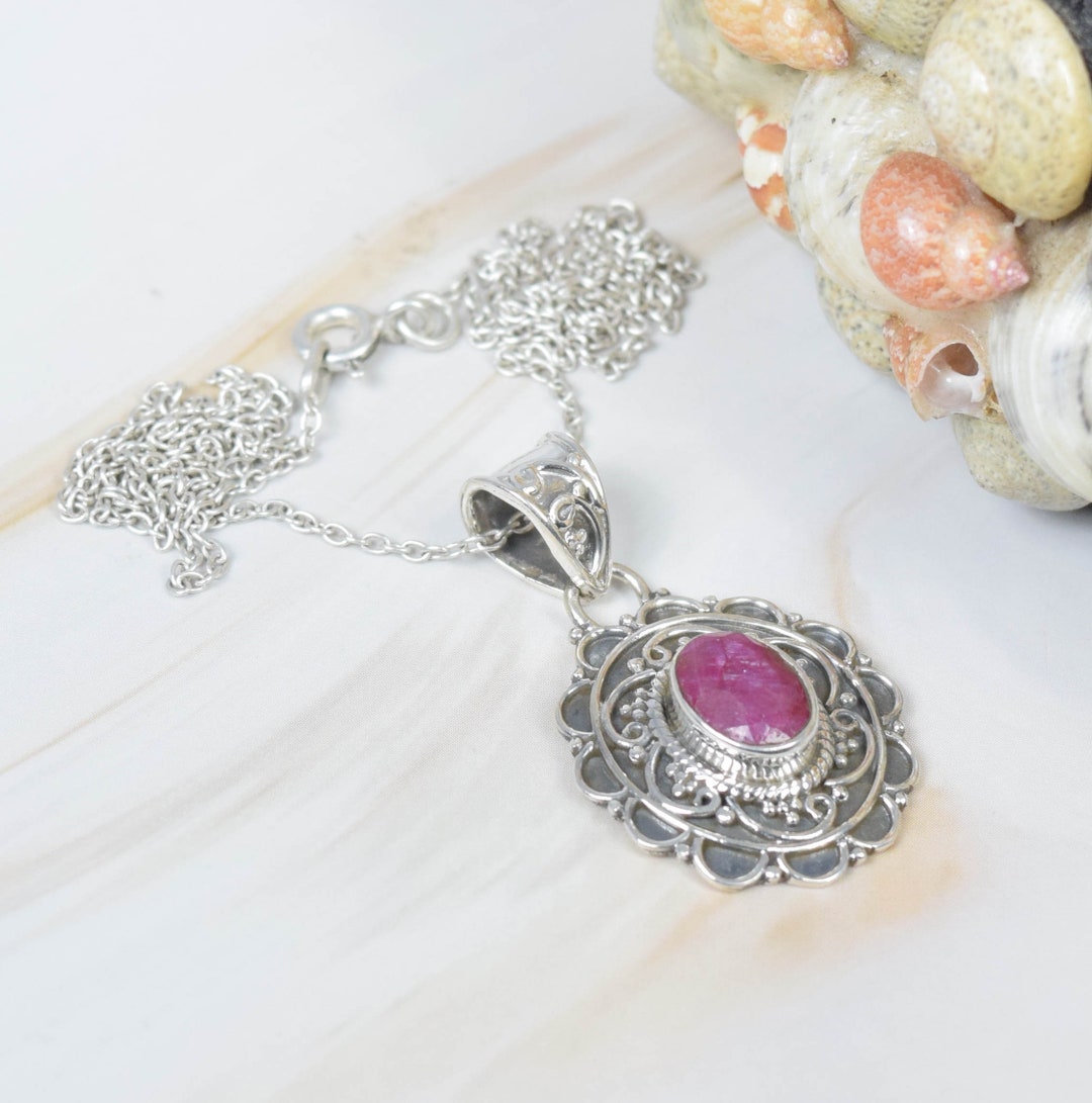 Red Ruby Sterling Silver Pendant Necklace: July Birthstone Jewelry - Etsy