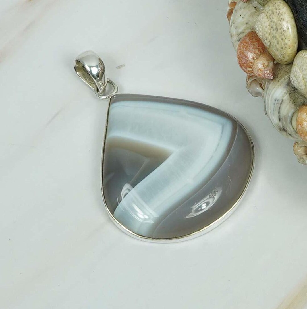 Banded Agate 925 Sterling Silver Natural Gemstone Pendant Big Jewelry ...