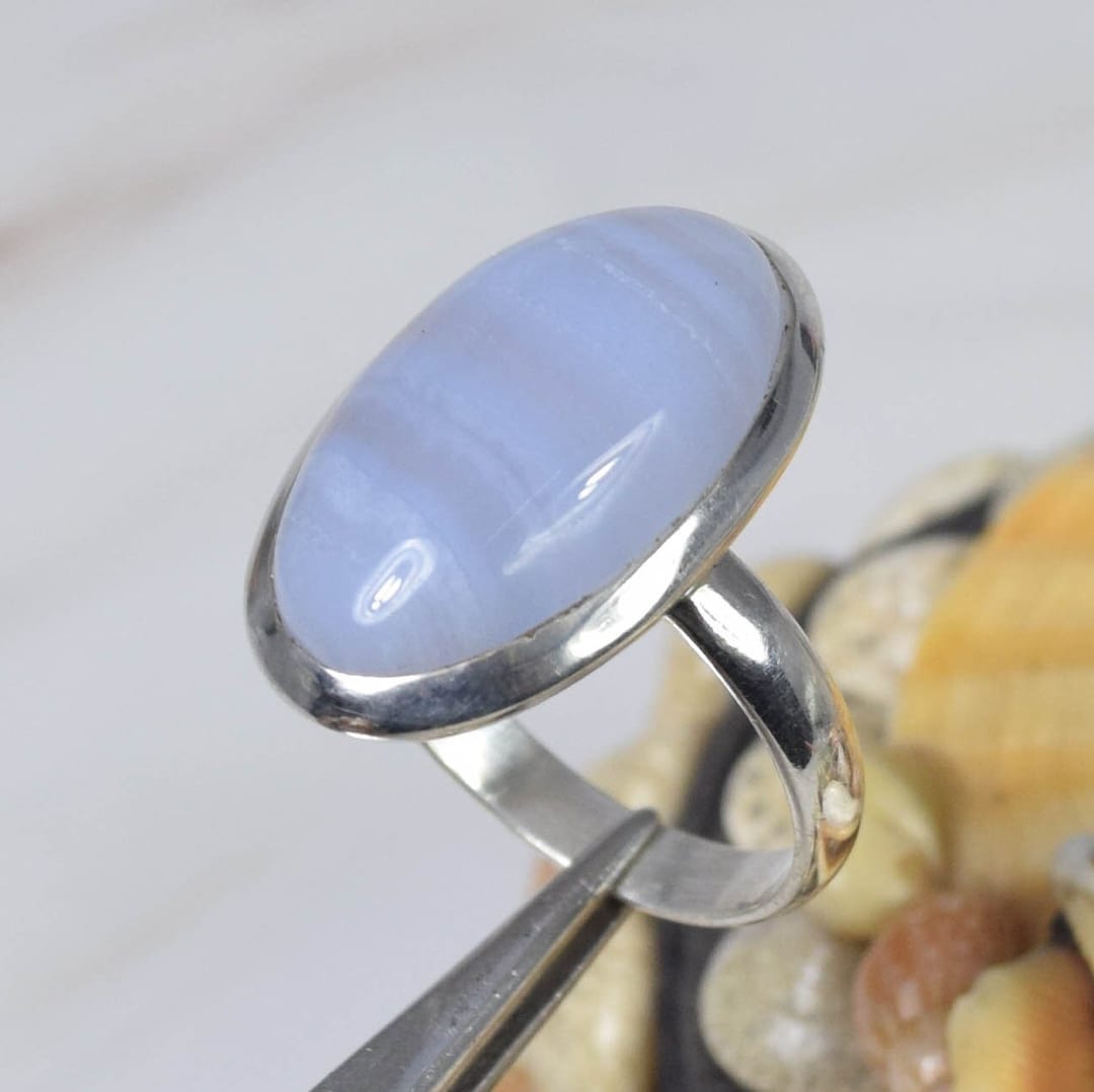 Blue Lace Agate Ring: Handmade 925 Sterling Silver Oval Gemstone - Etsy