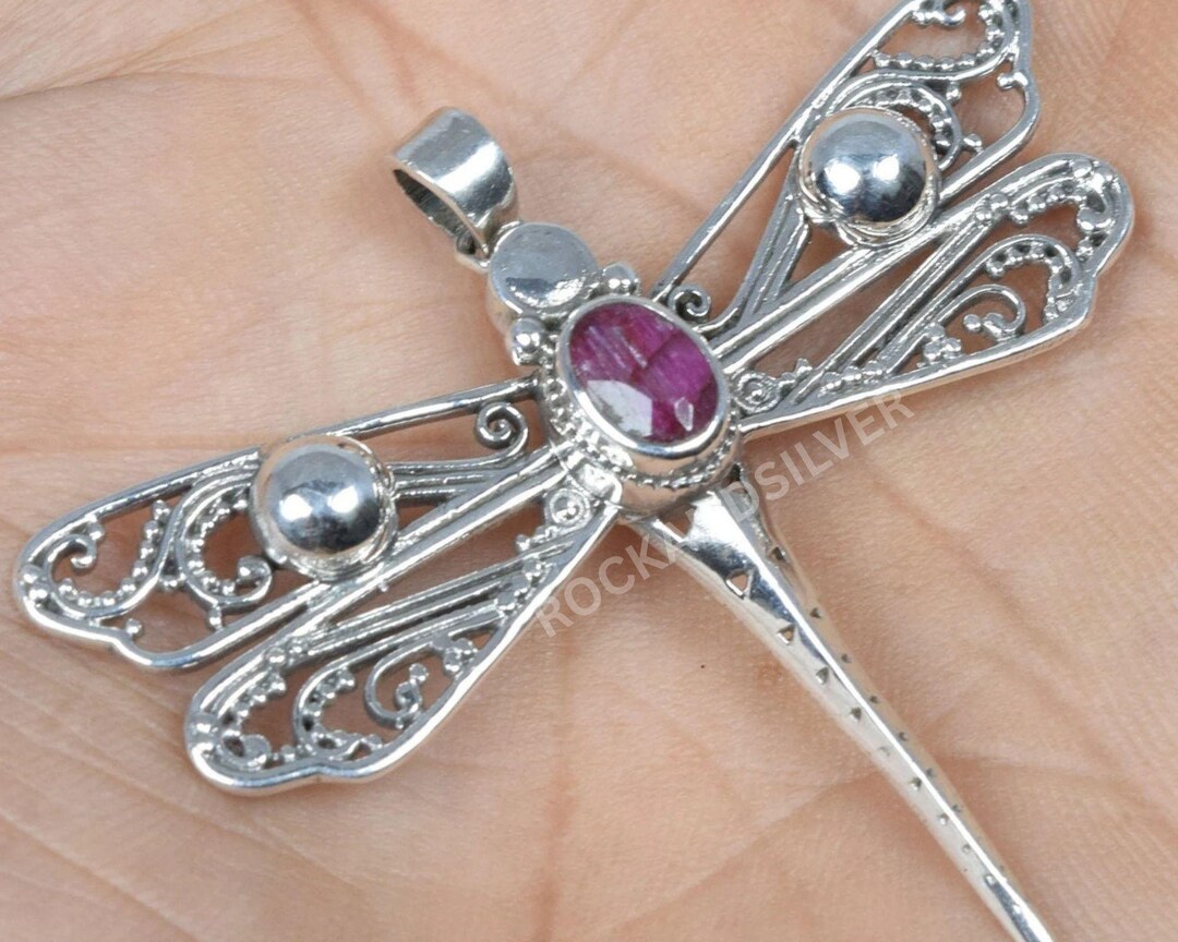 Dragonfly Red Ruby Sterling Silver Pendant, July Birthstone - Etsy