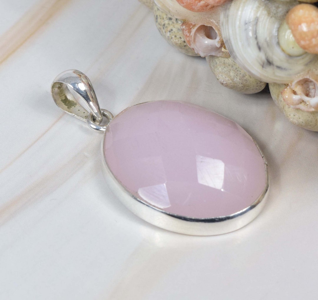 Cut Rose Quartz 925 Sterling Silver Oval Shape Gemstone Pendant Jewelry ...