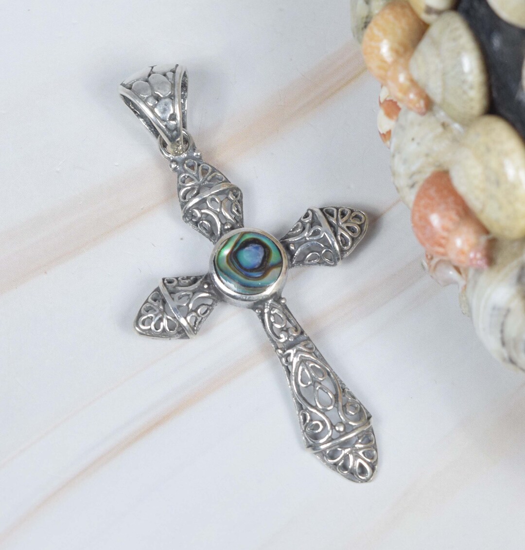 Cross Abalone Shell 925 Sterling Silver Gemstone Designer Pendant ...