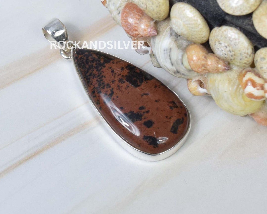 Mahogany Obsidian Pendant: Pear Shape 925 Sterling Silver, Handmade - Etsy