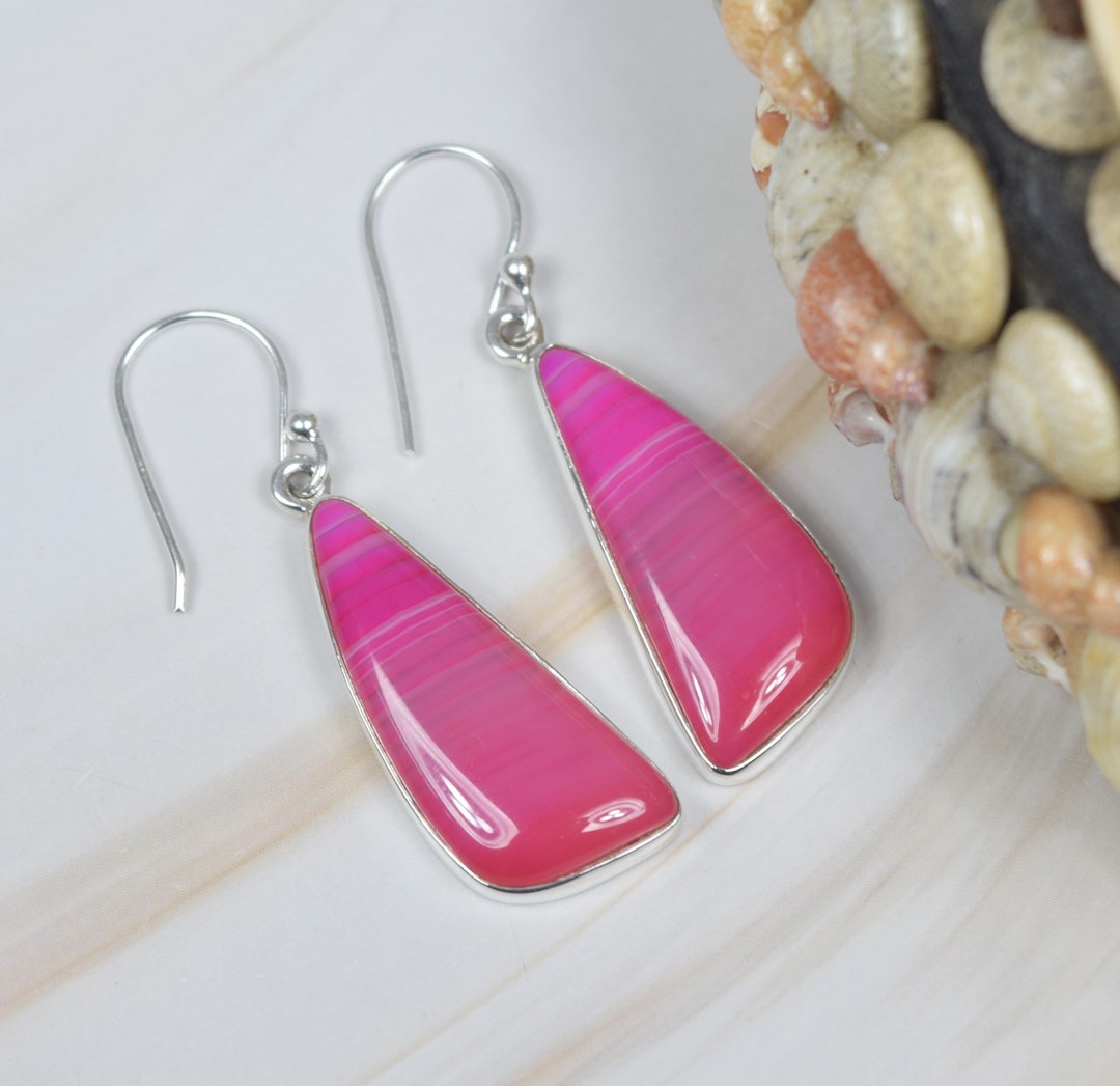 Pink Botswana Agate 925 Sterling Silver Gemstone Earring - Etsy UK