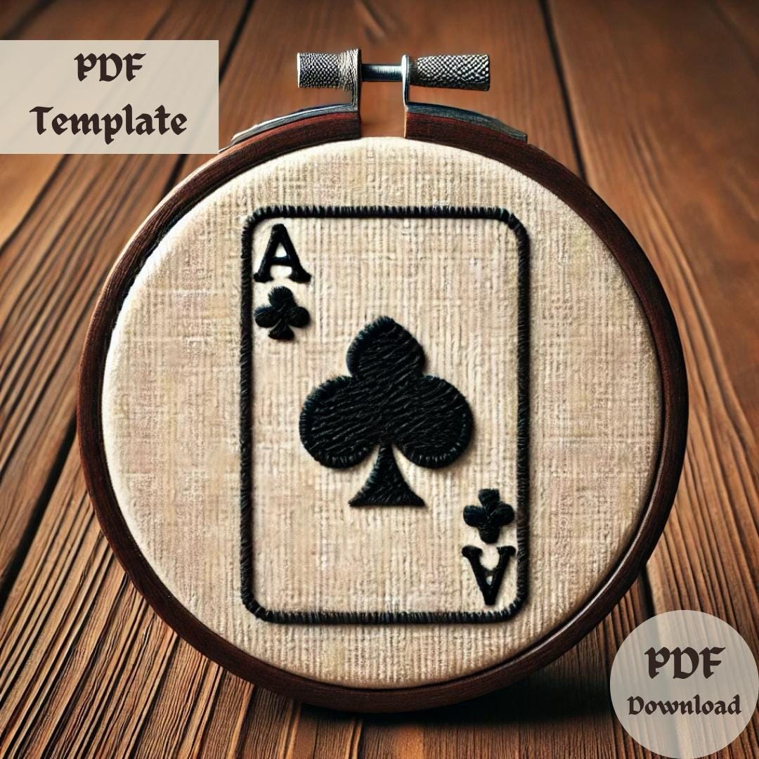 Ace of Clovers Embroidery Pattern, Playing Card Hand Embroidery PDF ...