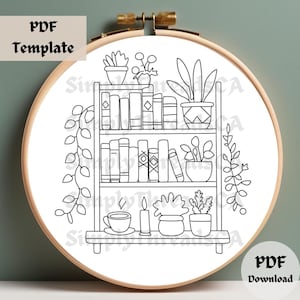 Bookshelf Embroidery Pattern, Cozy Hand Embroidery PDF, Book Lover ...