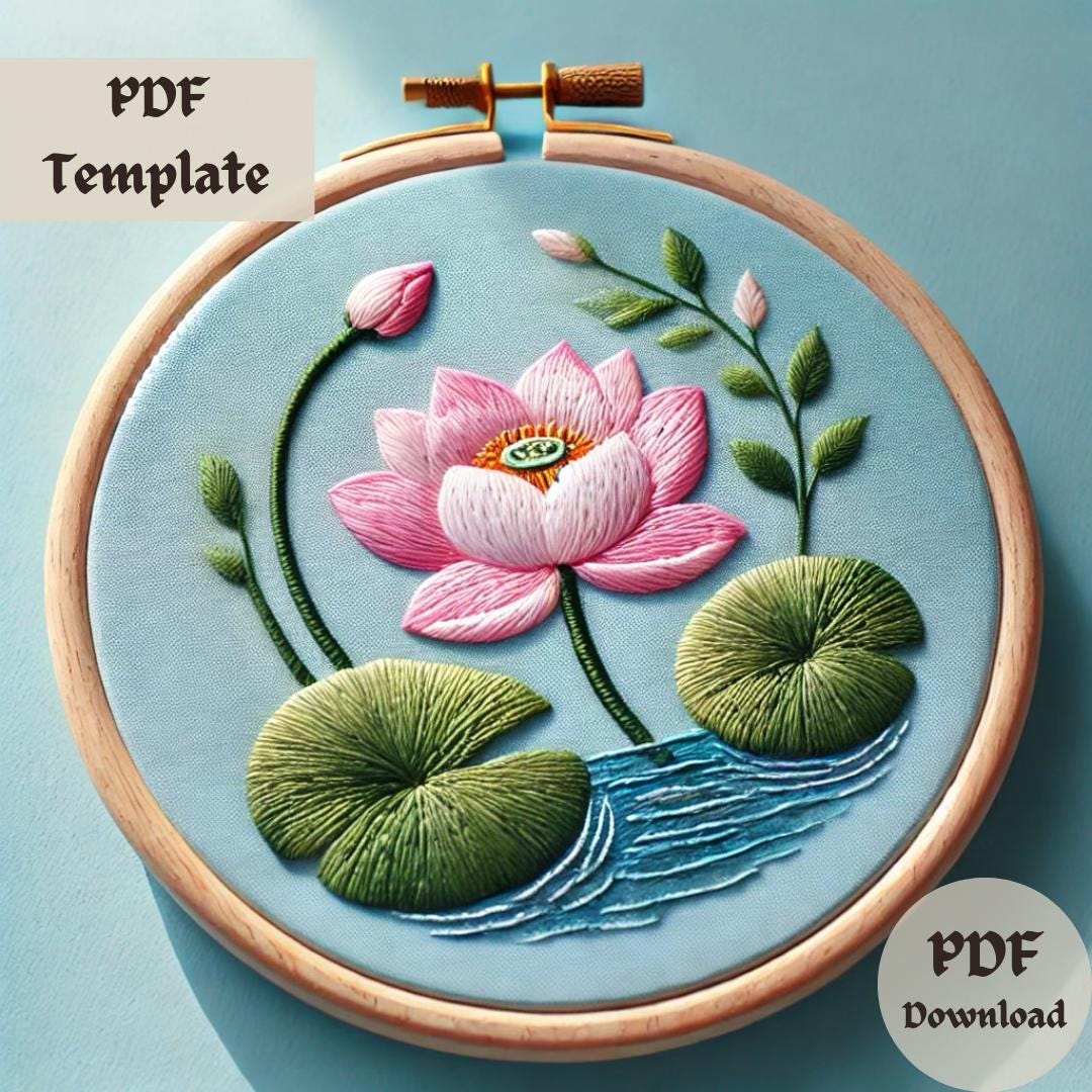 Water Lily Embroidery Pattern, Pond Hand Embroidery, Nature Stitching ...