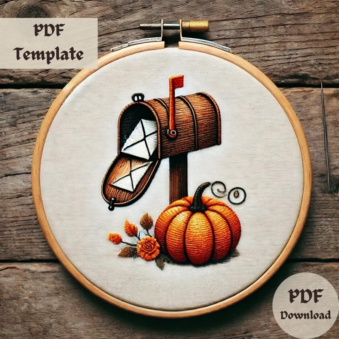 Autumn Mailbox Embroidery Pattern, Fall Hand Embroidery PDF, DIY ...