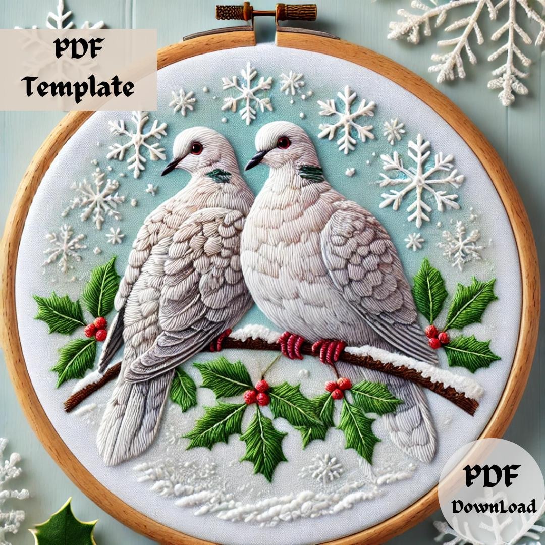 Two Love Doves Embroidery Pattern, Twelve Days of Christmas Day 2, Hand ...