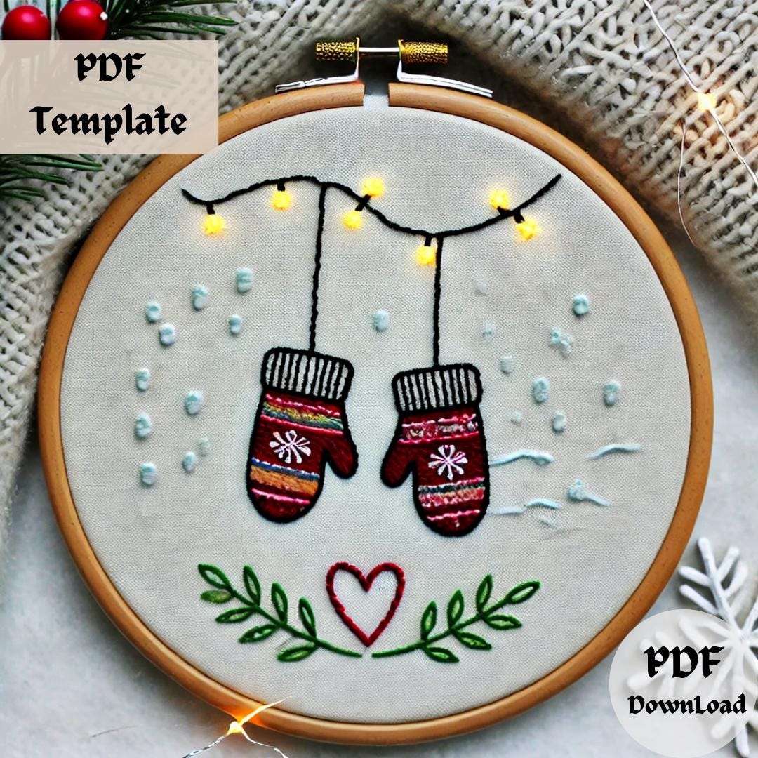 Cozy Mittens Embroidery Pattern, DIY Winter Hand Embroidery PDF ...