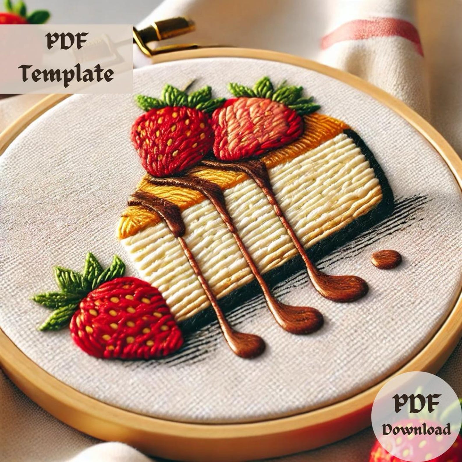 Strawberry Cheesecake Embroidery Pattern, Dessert Hand Embroidery ...