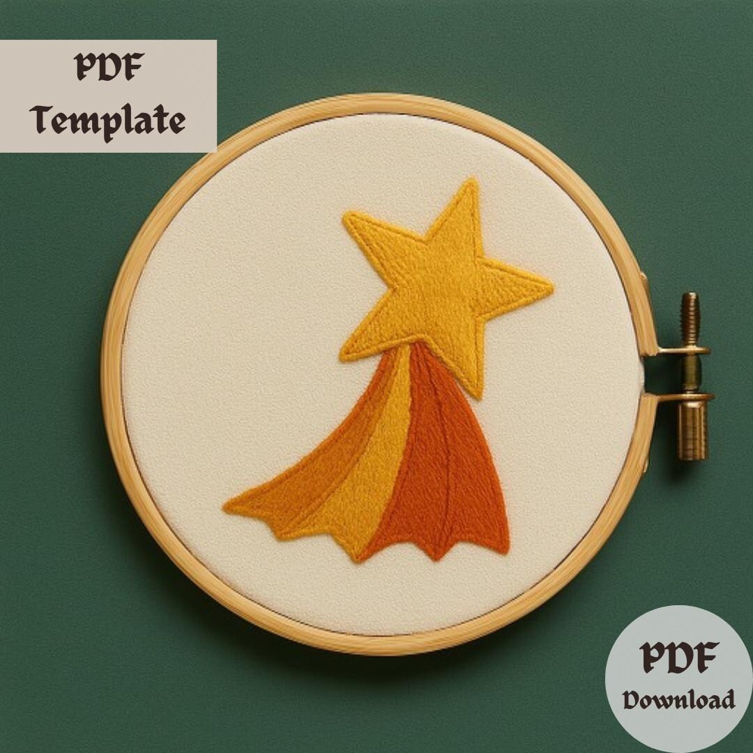Shooting Star Embroidery Pattern, Celestial Star Hand Embroidery, Comet ...