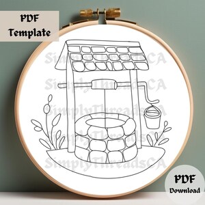 Wishing Well Hand Embroidery Pattern, Cottagecore Stone Well Hand ...