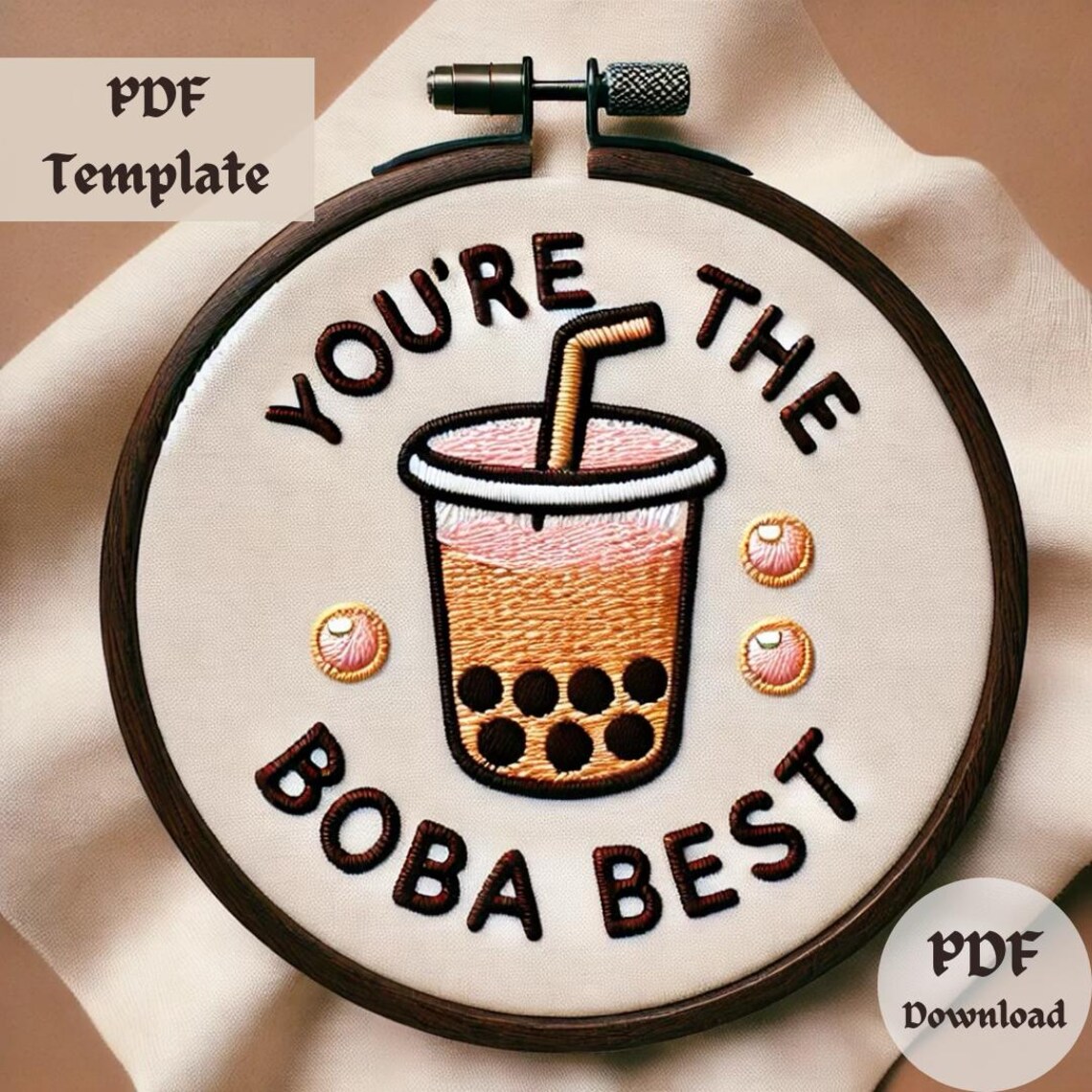 Boba Best Embroidery Pattern, Bubble Tea Hand Embroidery PDF, Cute Boba ...