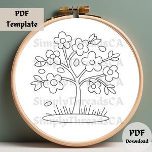 Cherry Blossom Tree Embroidery Pattern, Floral Hand Embroidery, Sakura ...
