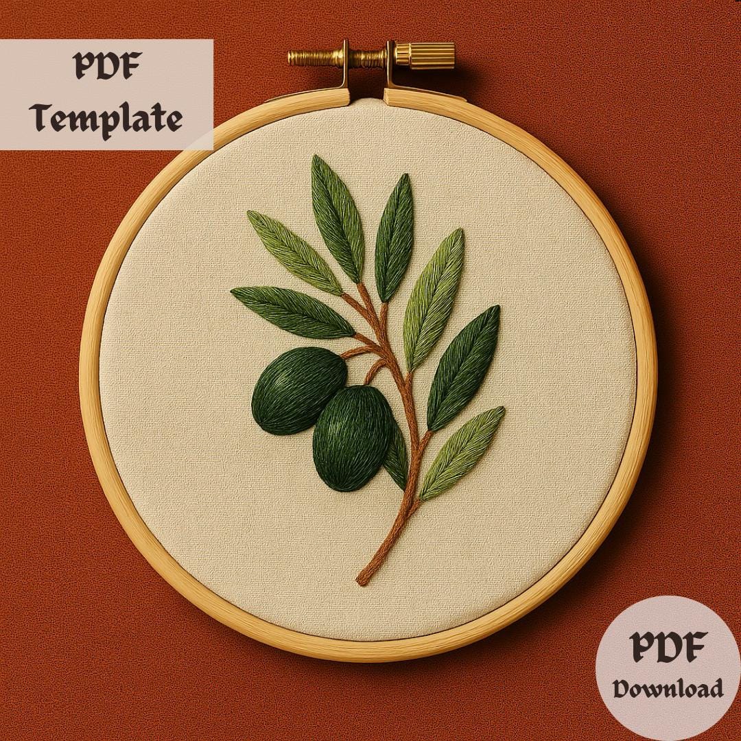 Olive Branch Embroidery Pattern, Realistic Olive Fruit Hand Stitching ...