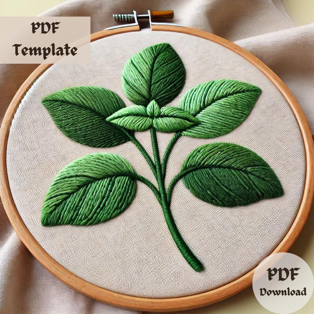 Basil Sprig Embroidery Pattern, Nature-inspired Hand Embroidery PDF ...