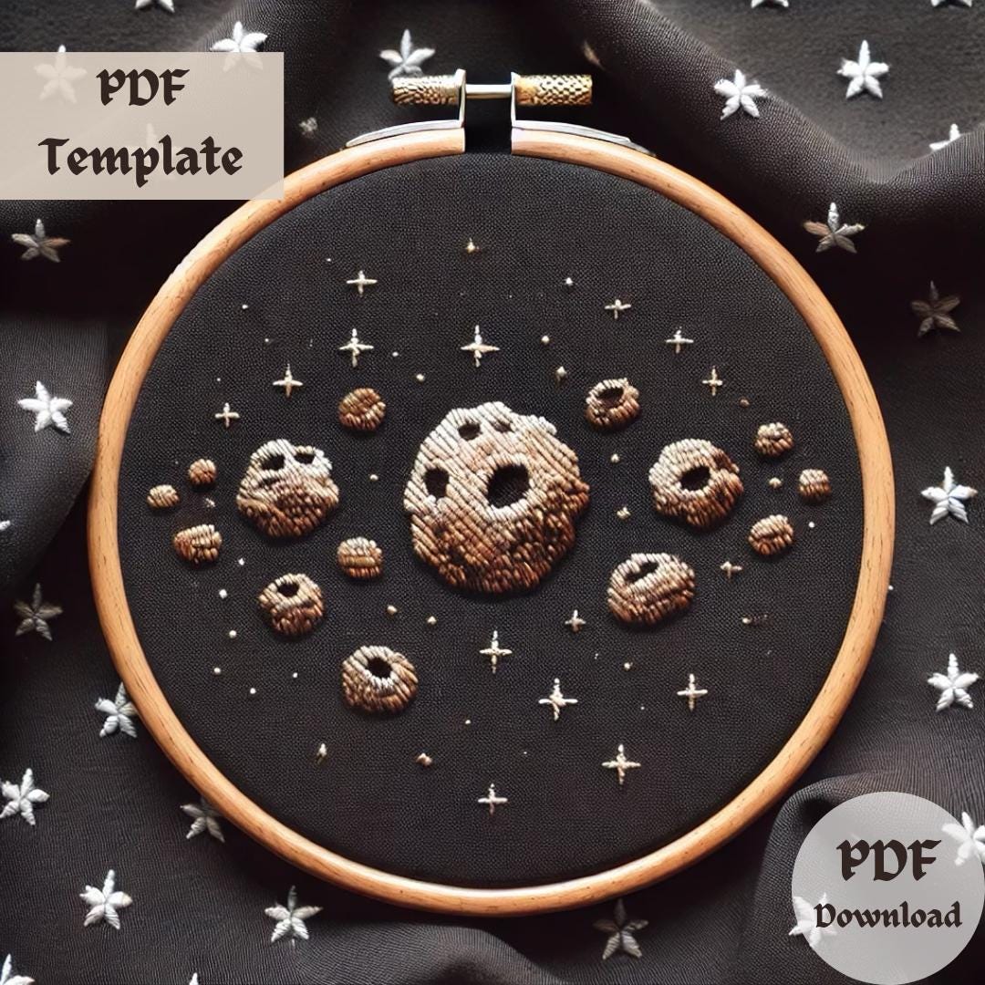 Asteroid Embroidery Pattern, Space Rock Hand Stitching PDF, Cosmic Hoop ...