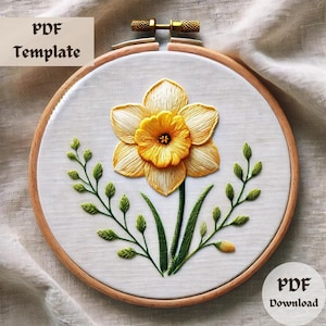 Daffodil Flower Embroidery Pattern, Elegant Floral Hand Embroidery PDF ...