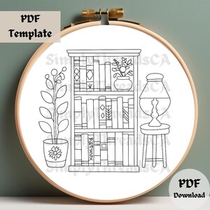 Bookshelf Hand Embroidery Pattern, DIY Book Embroidery, Book Lover's ...