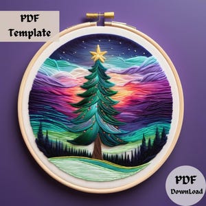 Evergreen Tree Embroidery Pattern, PDF DIY Northern Lights Design ...