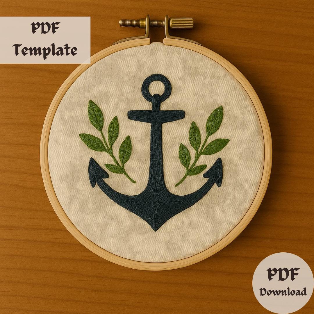 Anchor Hand Embroidery Pattern, Nautical Hand Embroidery Design, Ocean ...