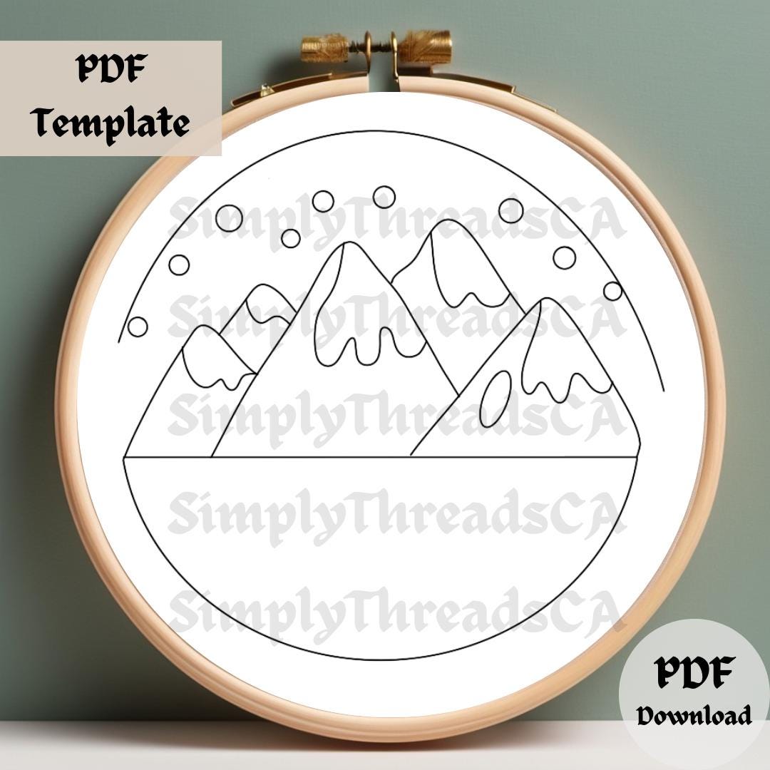 Icy Mountain Landscape Embroidery Pattern, Snowy Peaks Hand Embroidery ...