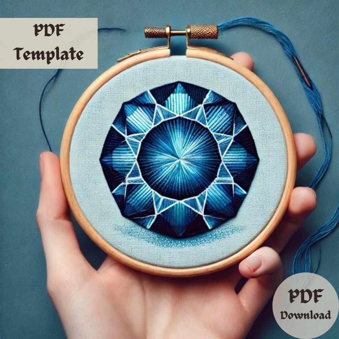 Brilliant Blue Gem Embroidery Pattern, Radiant Diamond Stitch PDF ...
