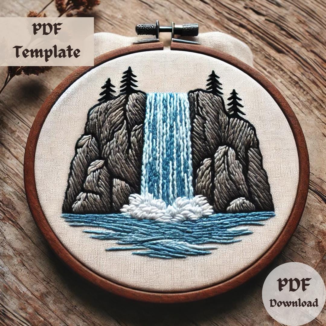 Waterfall Embroidery Pattern, Cascading Falls Hand Embroidery, Nature ...