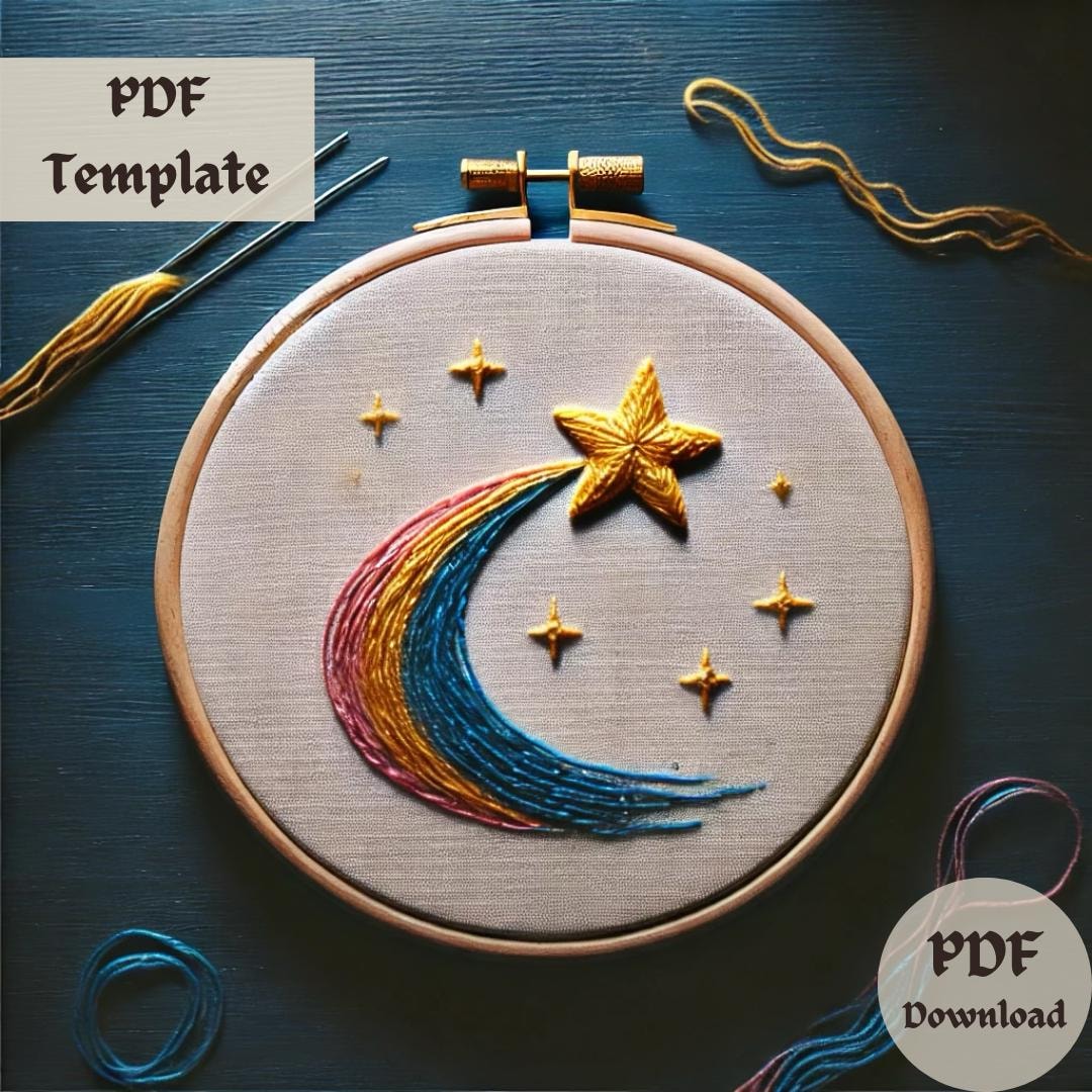 Shooting Star Embroidery Pattern, Celestial Hand Embroidery PDF, Starry ...