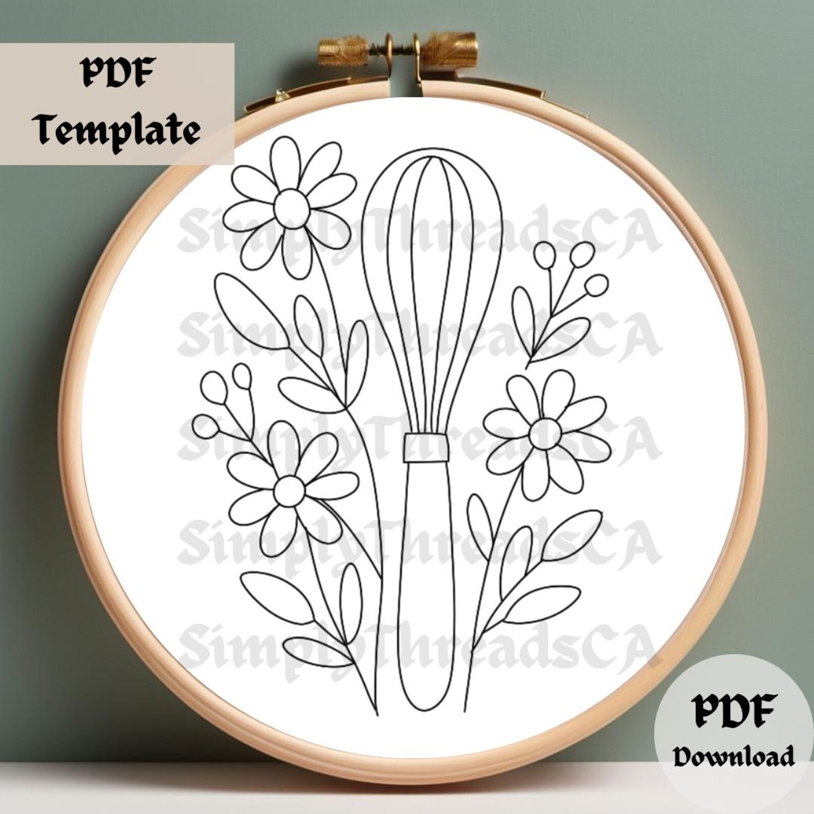 Whisk Embroidery Pattern, Floral Kitchen Stitching PDF, Hand Embroidery ...