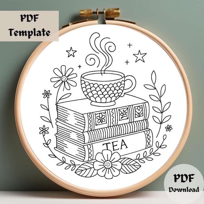 Books Embroidery Pattern, Whimsical Hand Embroidery PDF, Cozy Book ...