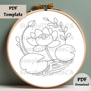 Water Lily Embroidery Pattern, Pond Hand Embroidery, Nature Stitching ...