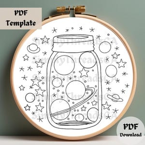 Galaxy in a Jar Embroidery Pattern, Planets and Stars Hand Embroidery ...