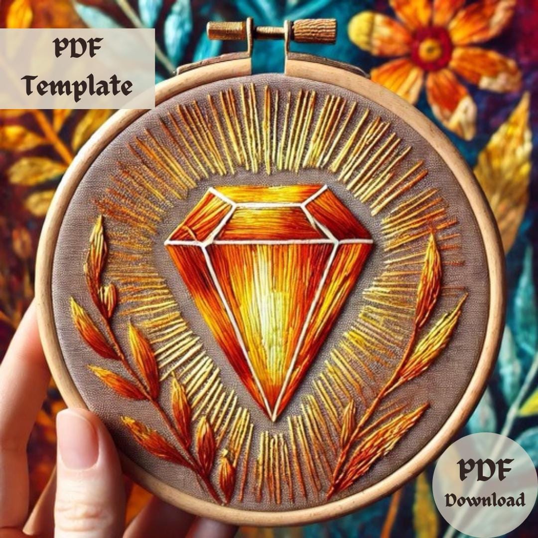 Radiant Gem Embroidery Pattern, Glowing Jewel Hand Embroidery PDF ...