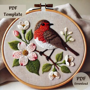 Robin Bird Embroidery Pattern, Red-breasted Bird Hand Embroidery, Robin ...