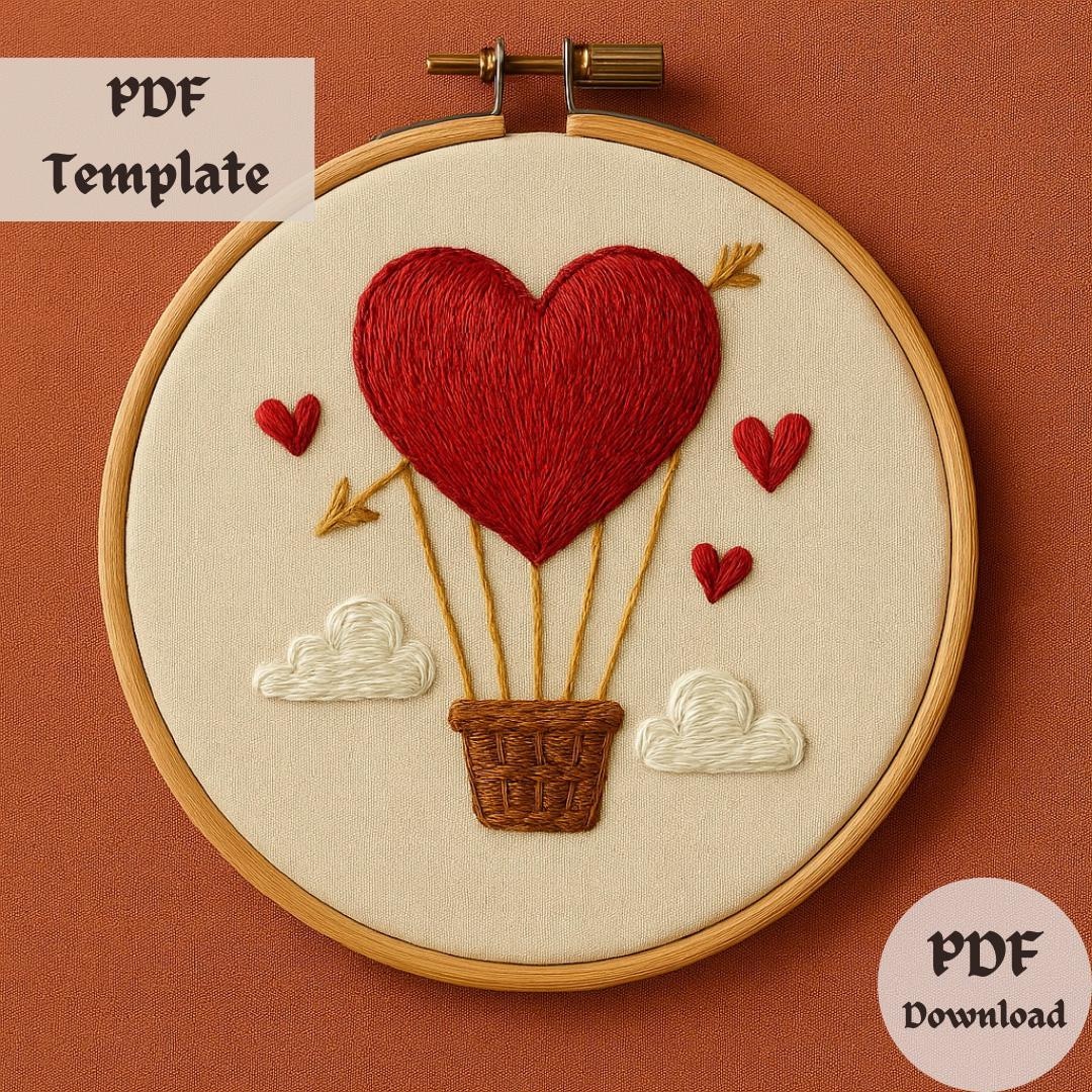 Floating Heart Balloon Embroidery Pattern, Love Stitching PDF, Cute ...