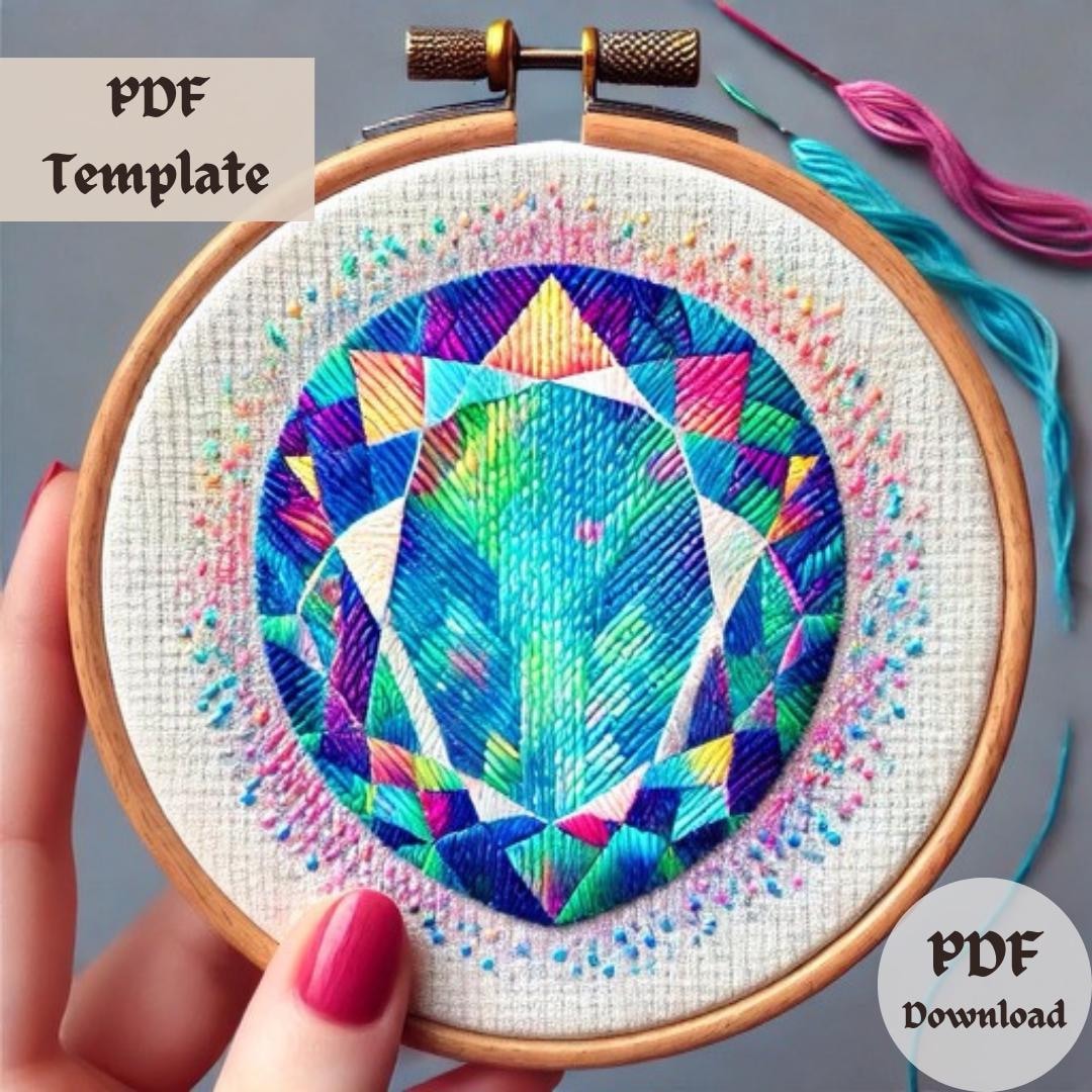 Rainbow Gem Embroidery Pattern, Colorful Jewel Hand Embroidery PDF ...