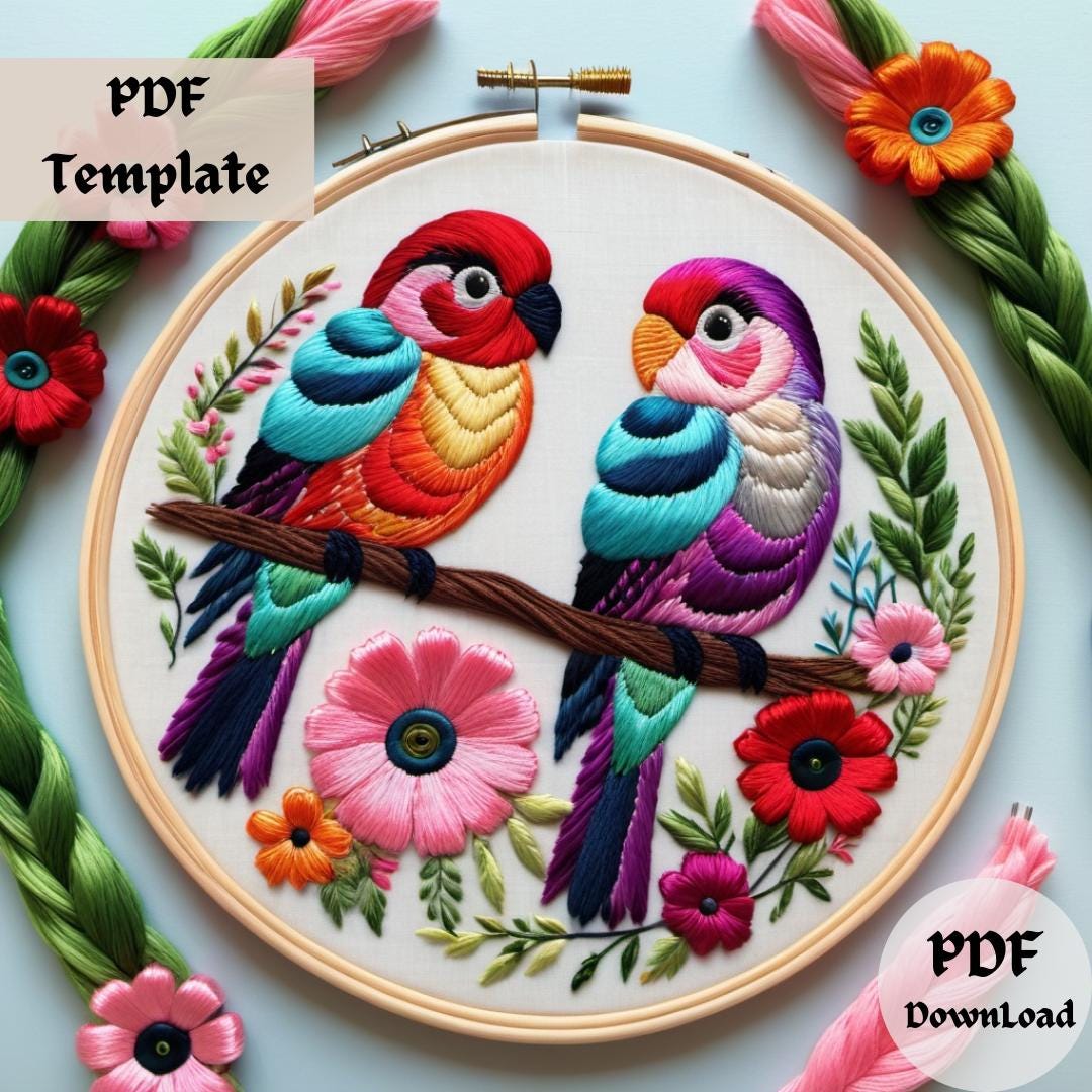 Two Birds Embroidery Pattern, PDF DIY Design, Nature Hand Embroidery ...