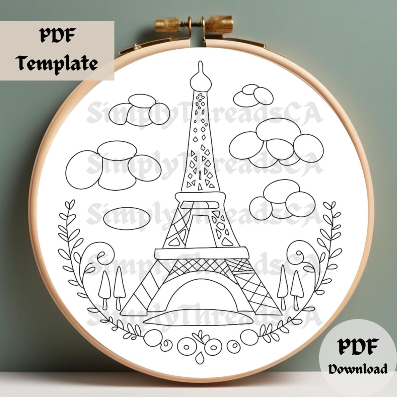 Eiffel Tower Embroidery Pattern, Paris Landmark Hand Embroidery Design ...