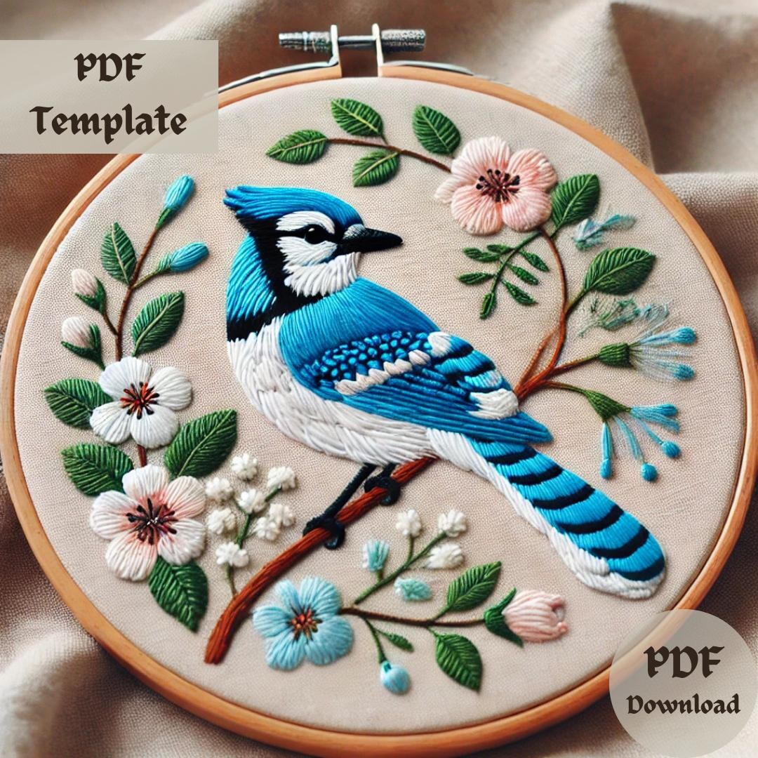 Blue Jay Embroidery Pattern, Elegant Bird Hand Embroidery, Nature Bird ...